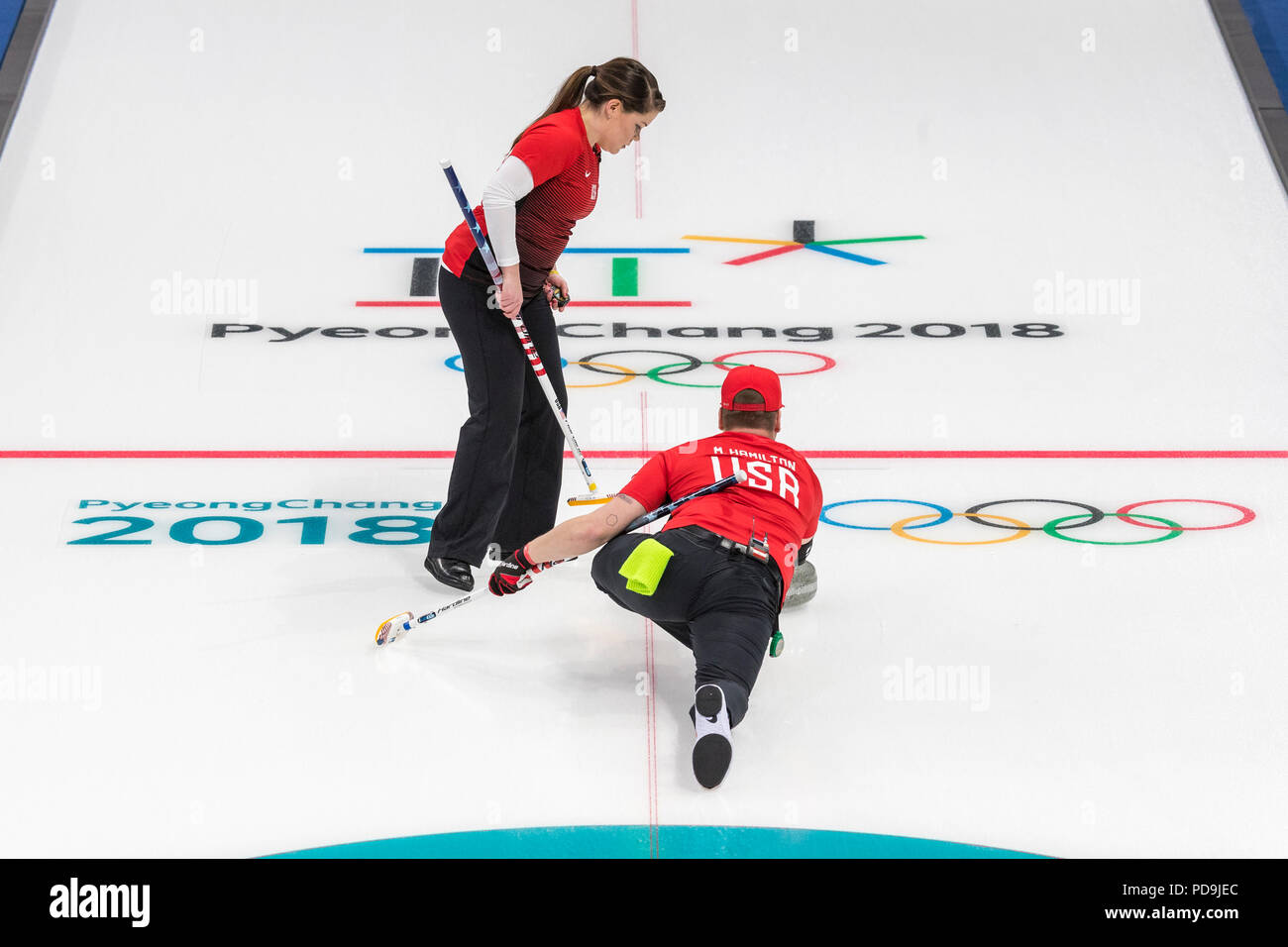 Rebecca and Matt Hamilton (USA) competing in the Mixed Doubles Curling ...