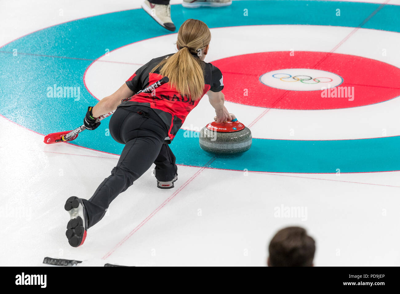 Kaitlyn Lawes (CAN) competing in the Mixed Doubles Curling round robin ...