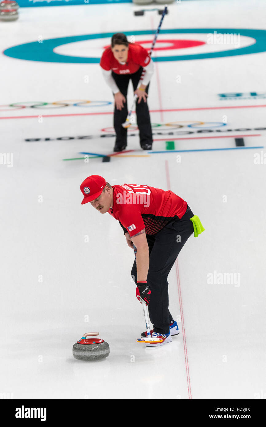 Rebecca and Matt Hamilton (USA) competing in the Mixed Doubles Curling ...