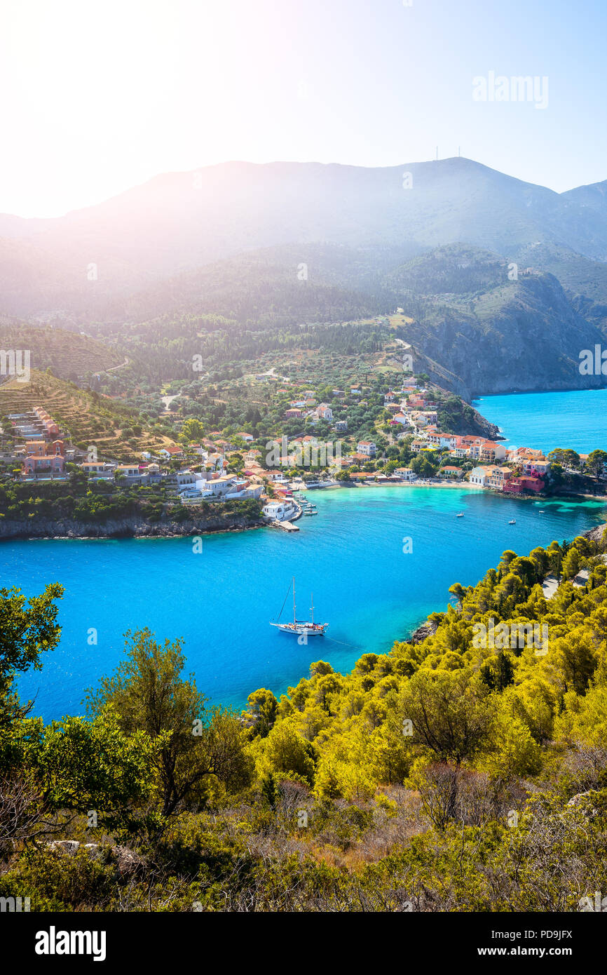 Assos village in morning sun beam light hi-res stock photography and ...