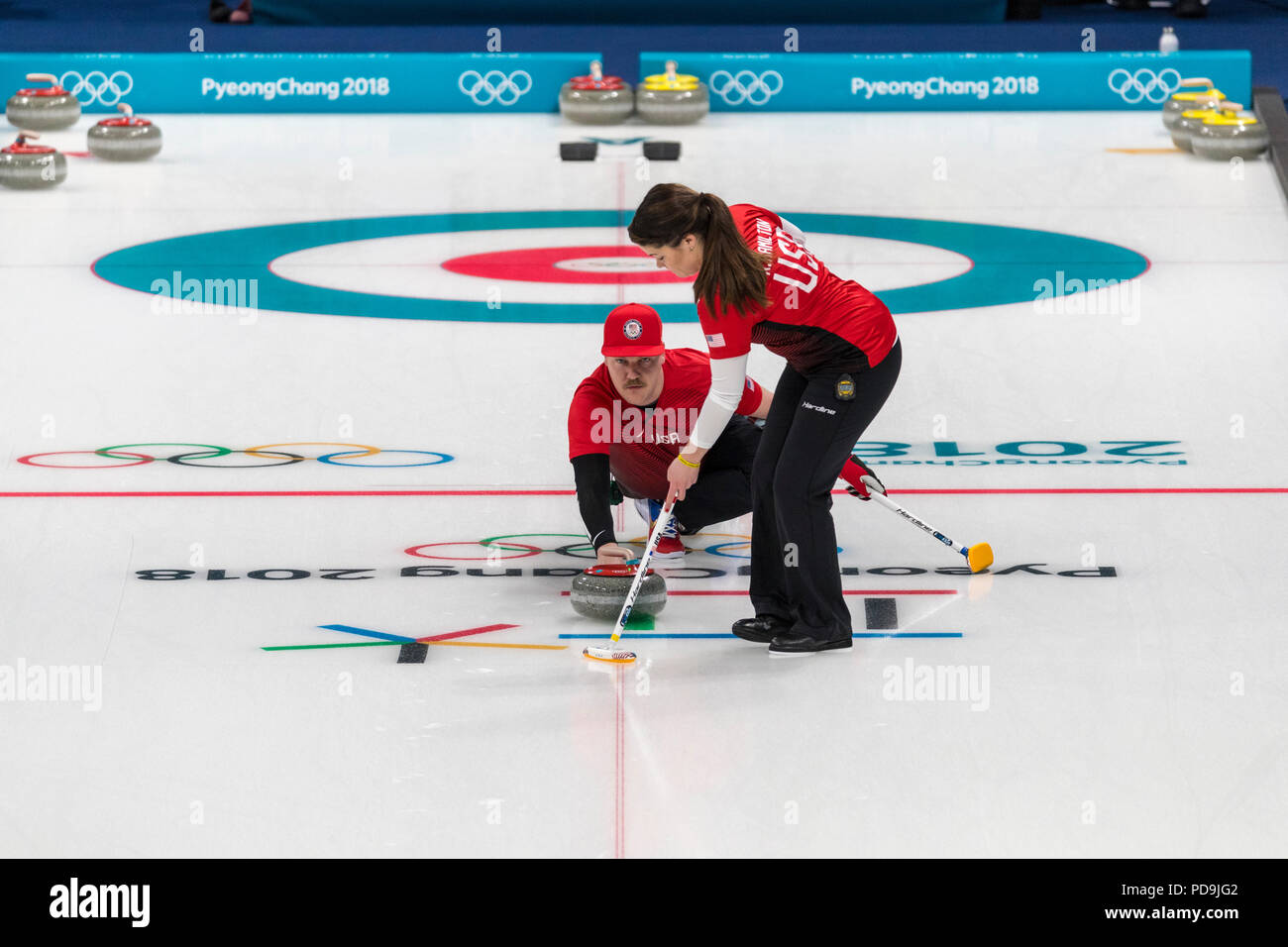 Rebecca and Matt Hamilton (USA) competing in the Mixed Doubles Curling ...