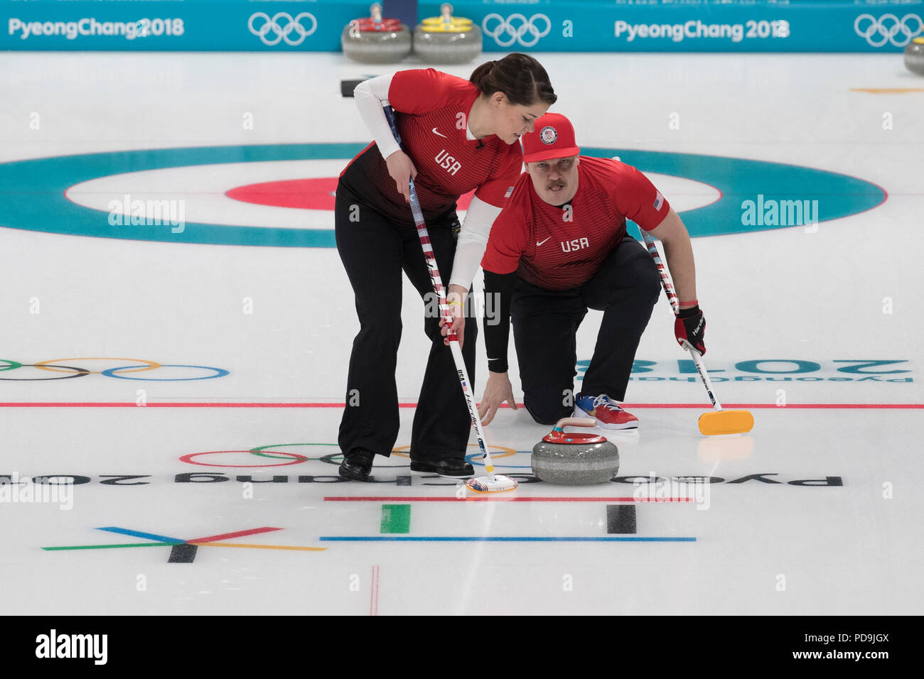 Rebecca and Matt Hamilton (USA) competing in the Mixed Doubles Curling ...