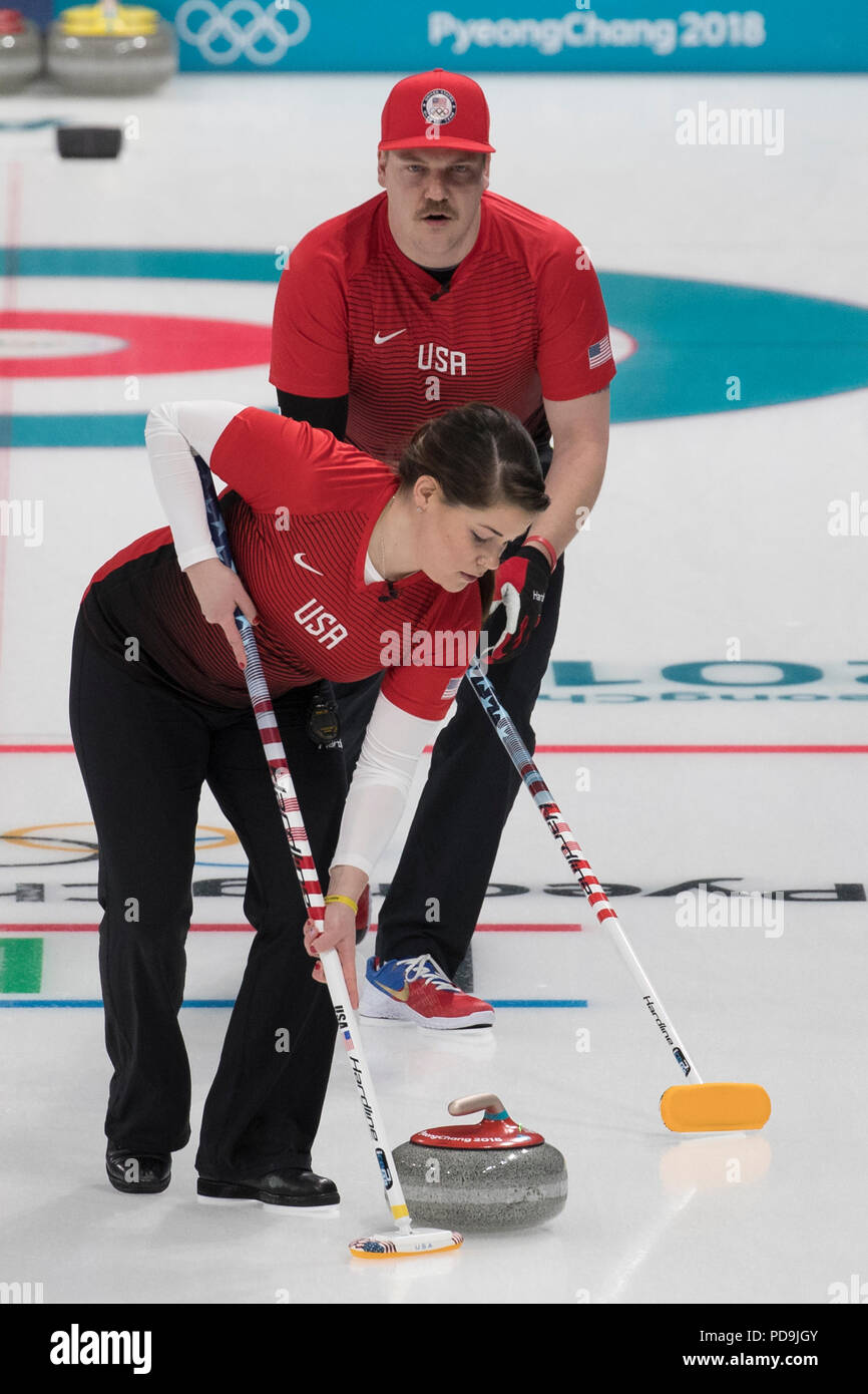 Rebecca and Matt Hamilton (USA) competing in the Mixed Doubles Curling ...