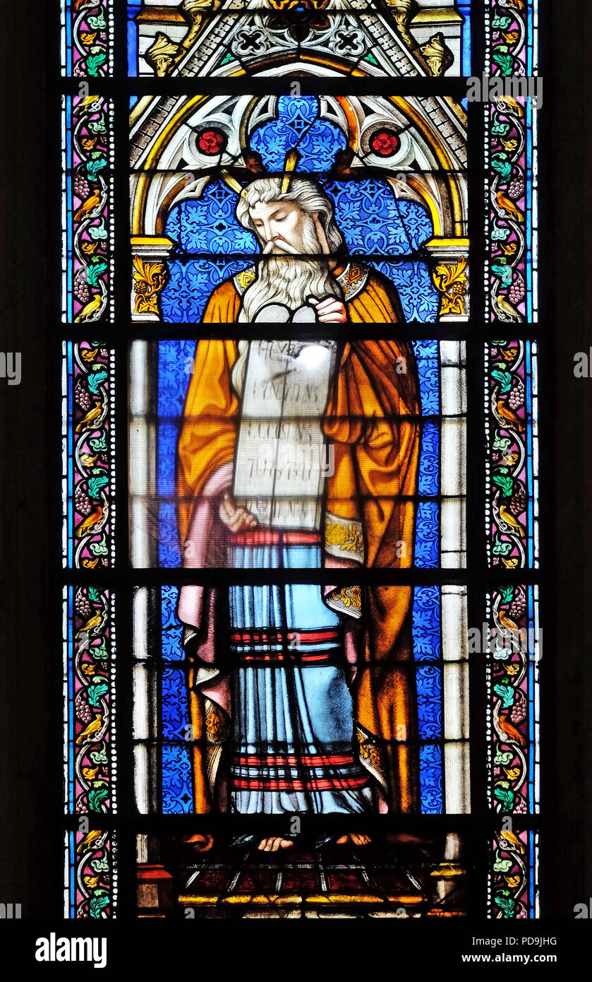 Moses, stained glass window in the Basilica of Saint Clotilde in Paris ...