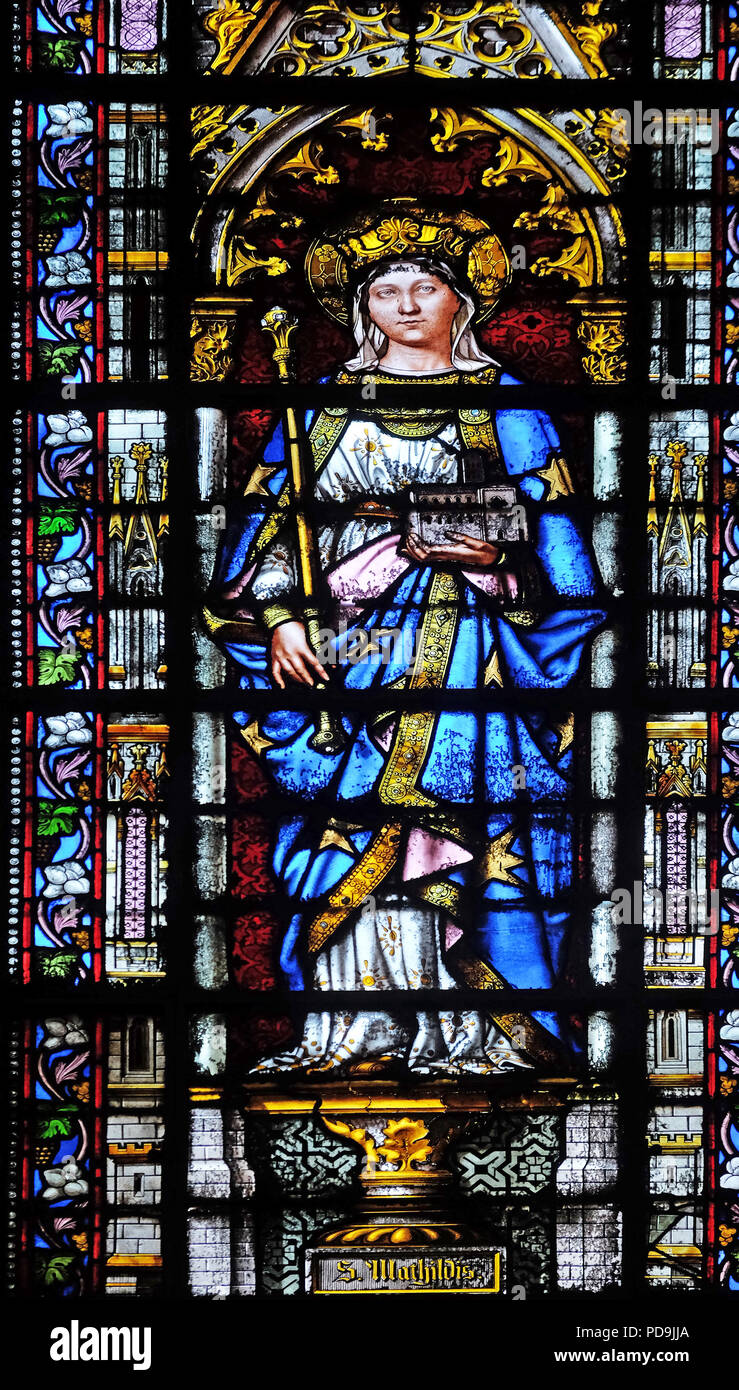 Saint Matilda, stained glass window in the Basilica of Saint Clotilde ...
