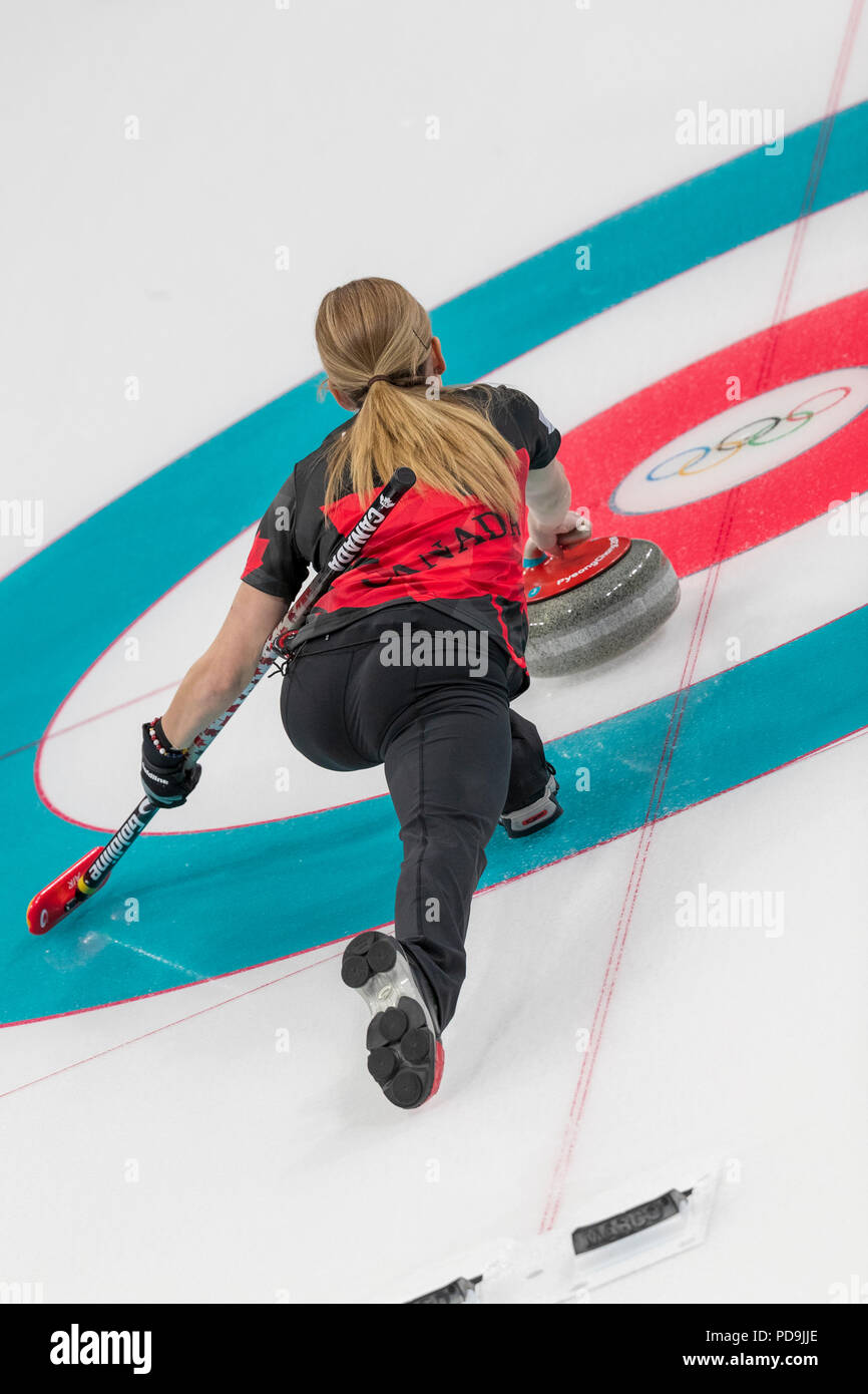 Kaitlyn Lawes (CAN) competing in the Mixed Doubles Curling round robin ...