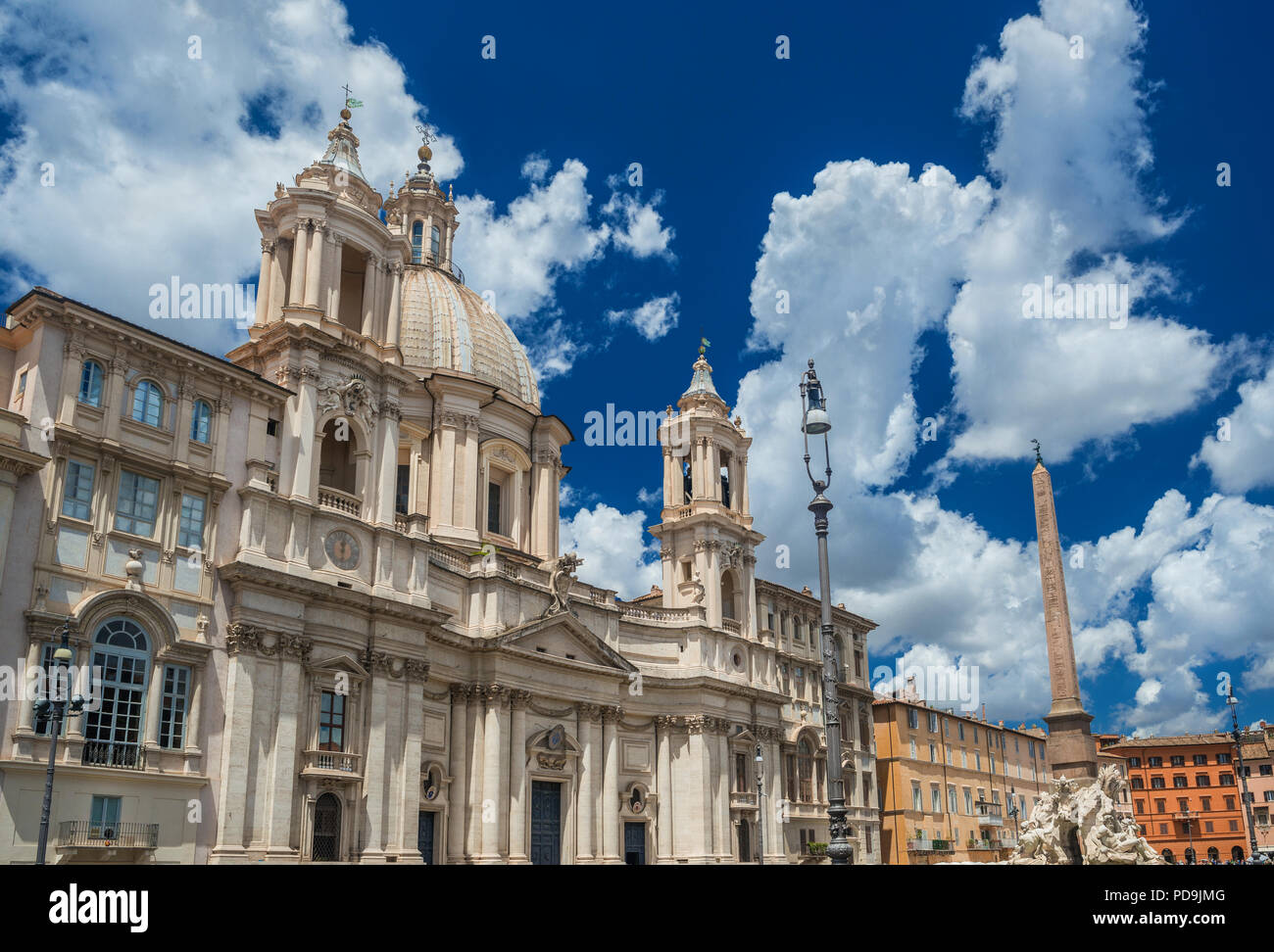 Piazza Navona square beautiful baroque church and the famous Fountain ...