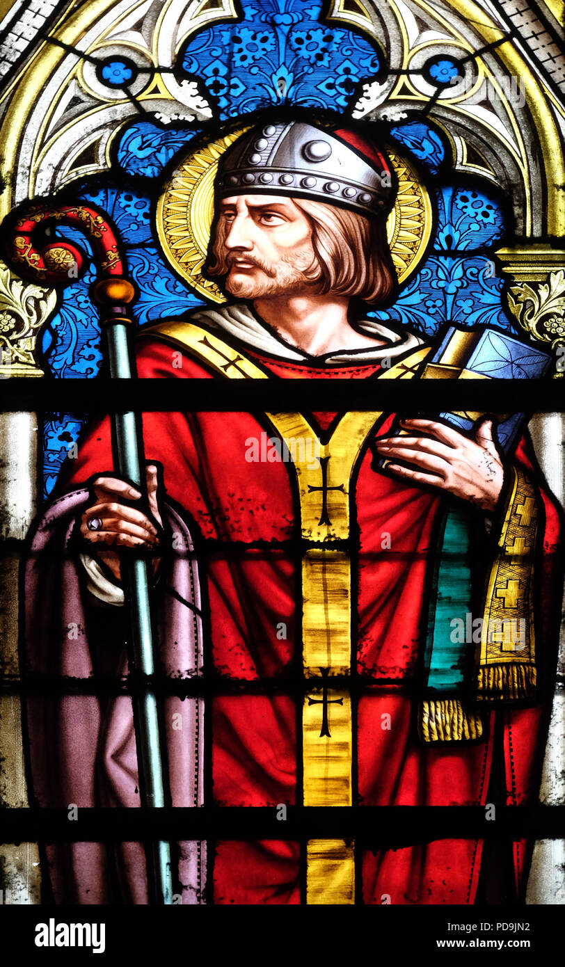 Saint Hilarius, stained glass window in the Basilica of Saint Clotilde ...