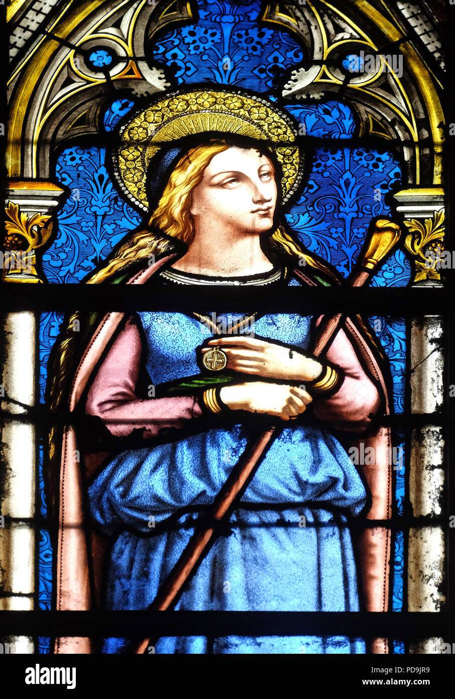 Saint Genevieve, stained glass window in the Basilica of Saint Clotilde ...