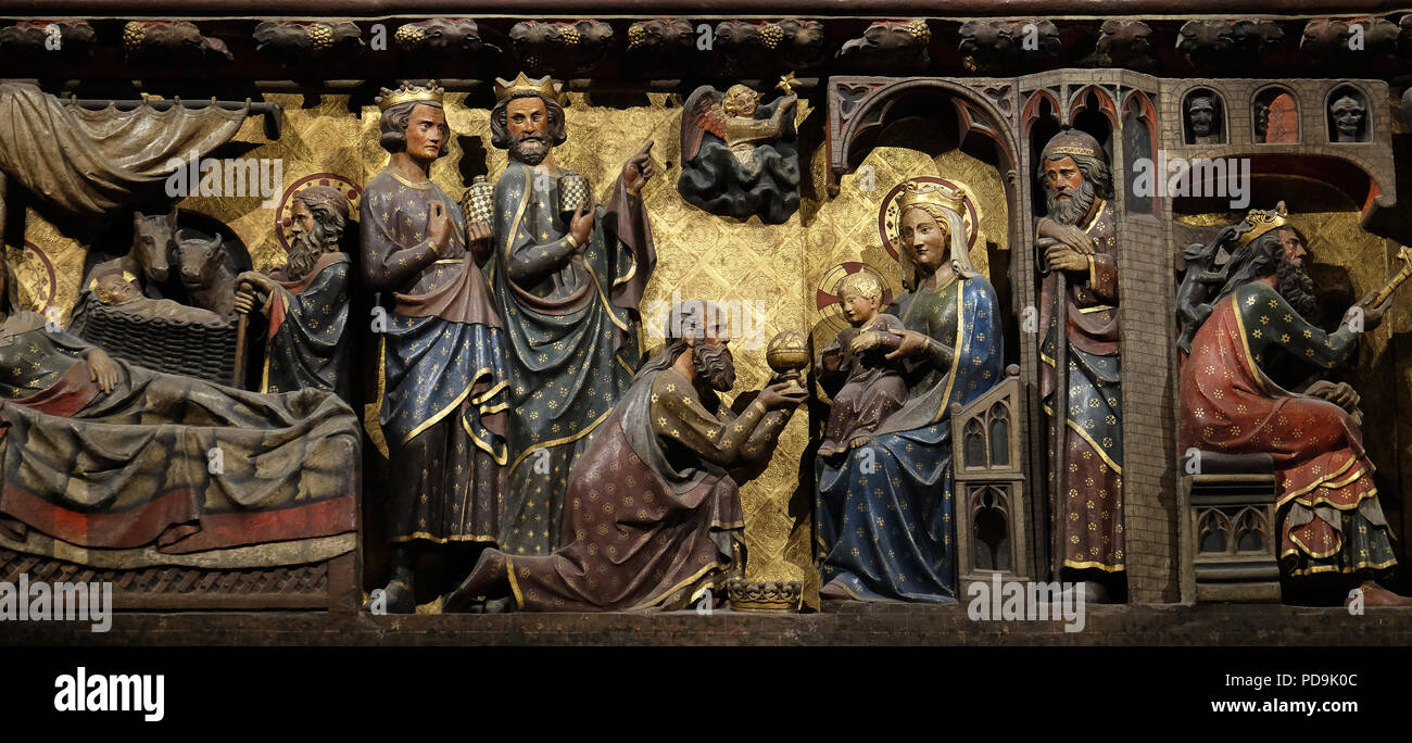 Intricately carved and painted frieze inside Notre Dame Cathedral ...