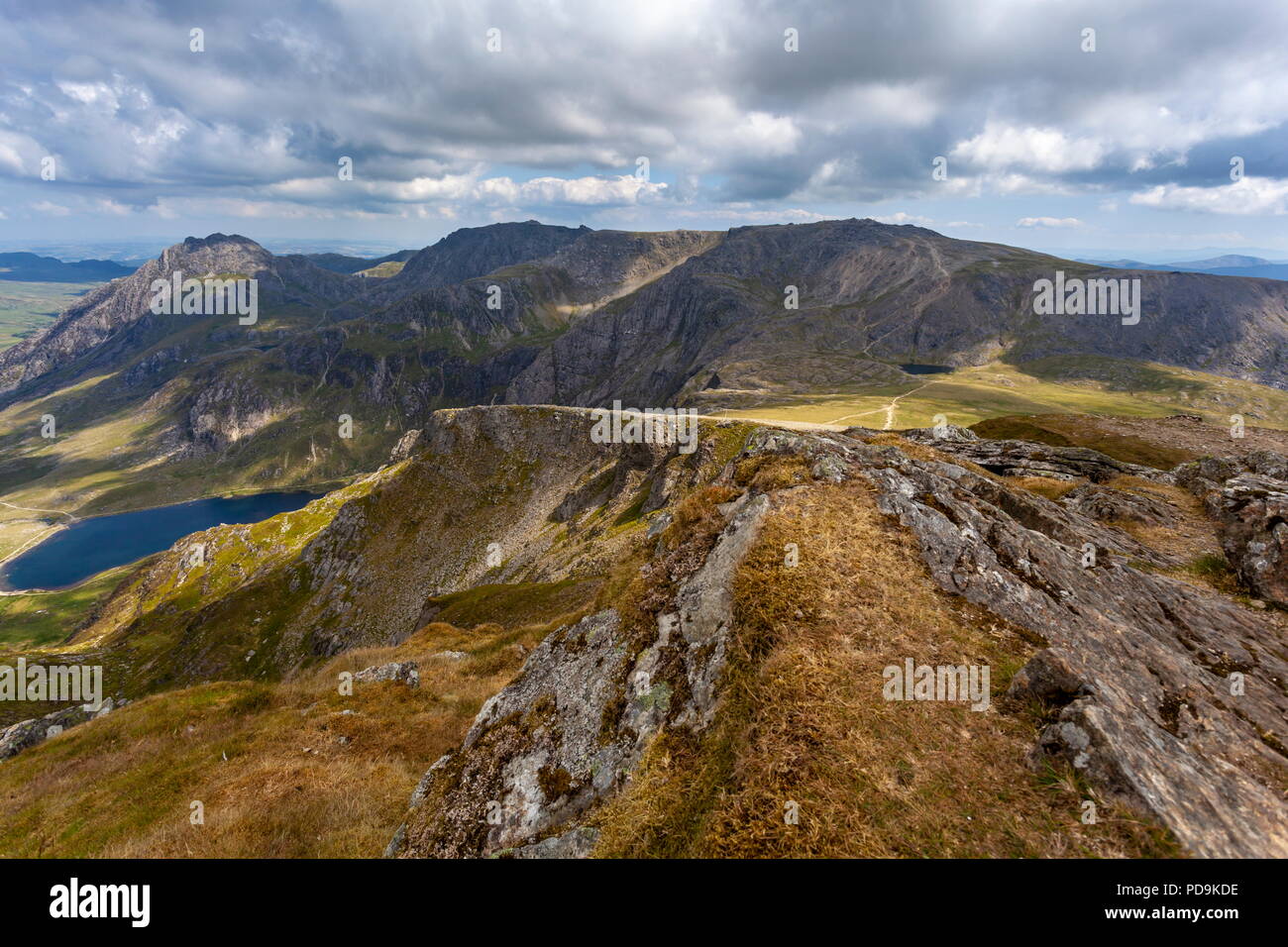 A veiw of Tryfan, Glyder Fawr and Glyder Fach from Y Garn, Snowdonia ...