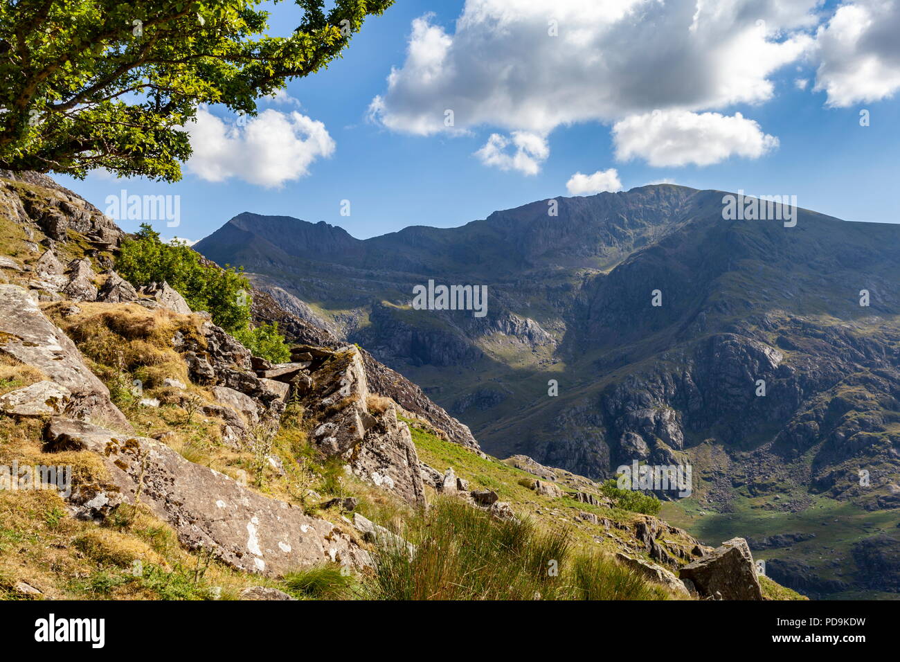 Garnedd Ugain and Crib Goch, part of the Snowdon massif viewed from Cwm ...