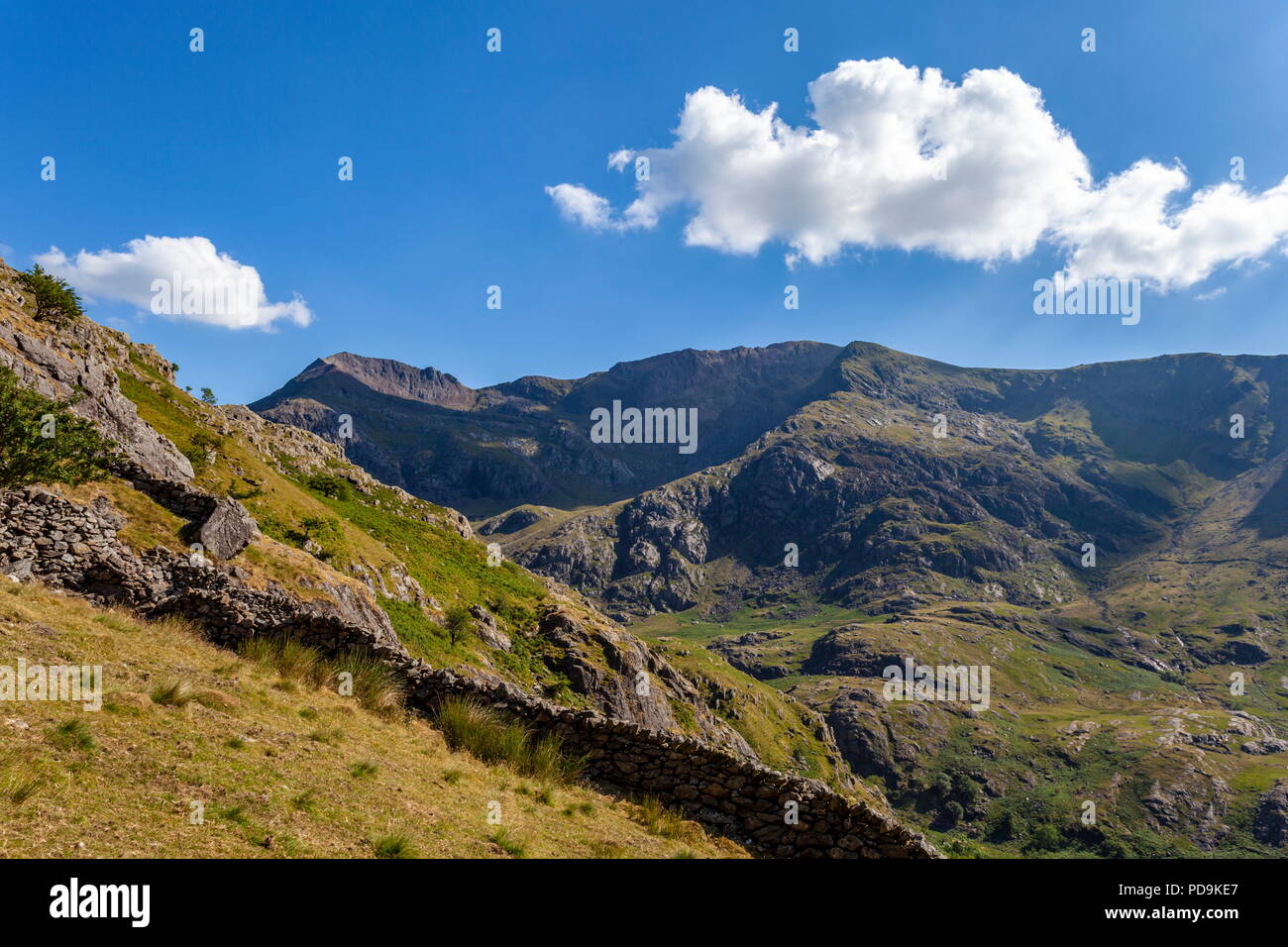 Garnedd Ugain and Crib Goch, part of the Snowdon massif viewed from Cwm ...