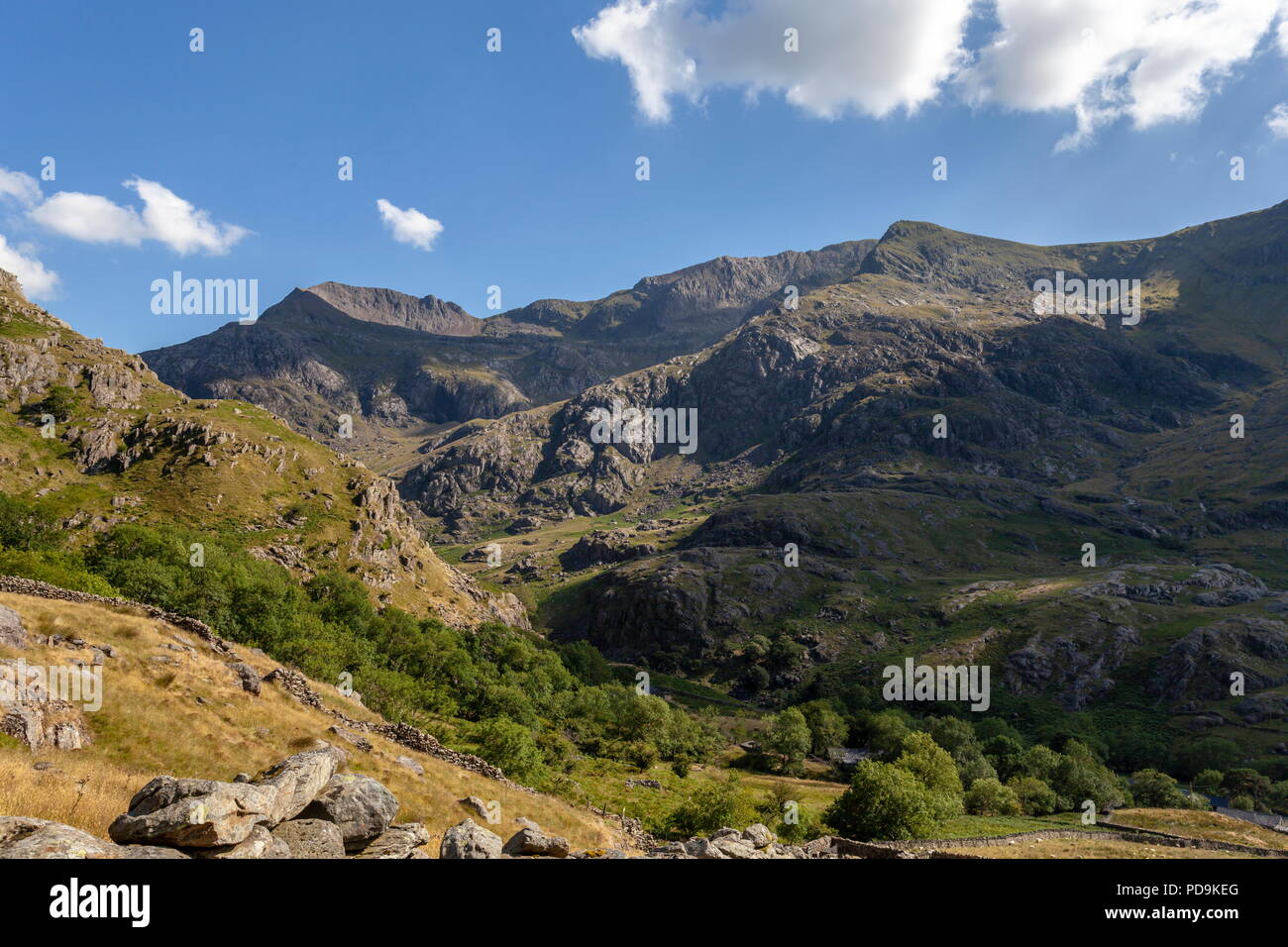 Garnedd Ugain and Crib Goch, part of the Snowdon massif viewed from Cwm ...