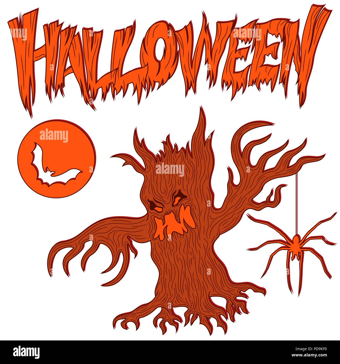 Terrible tree with branches is like a paw and spider on the white ...