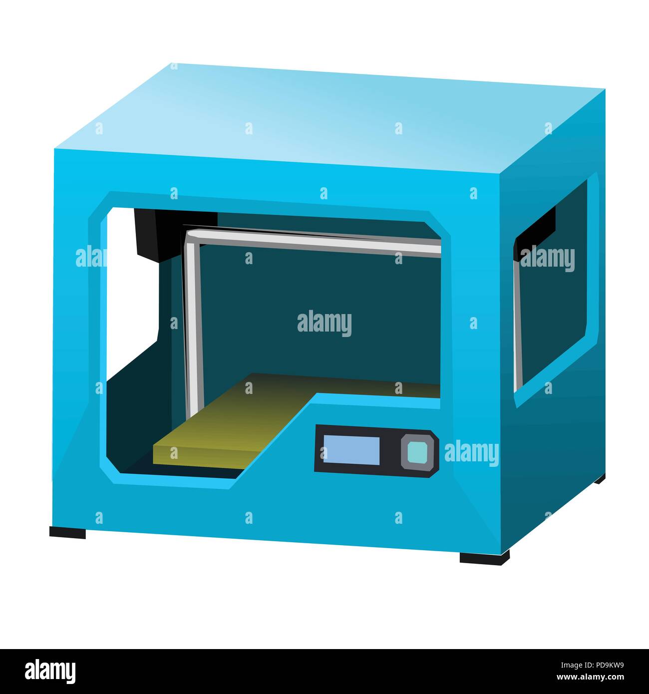 Cartoon 3d printer isolated on white background closeup. Vector ...