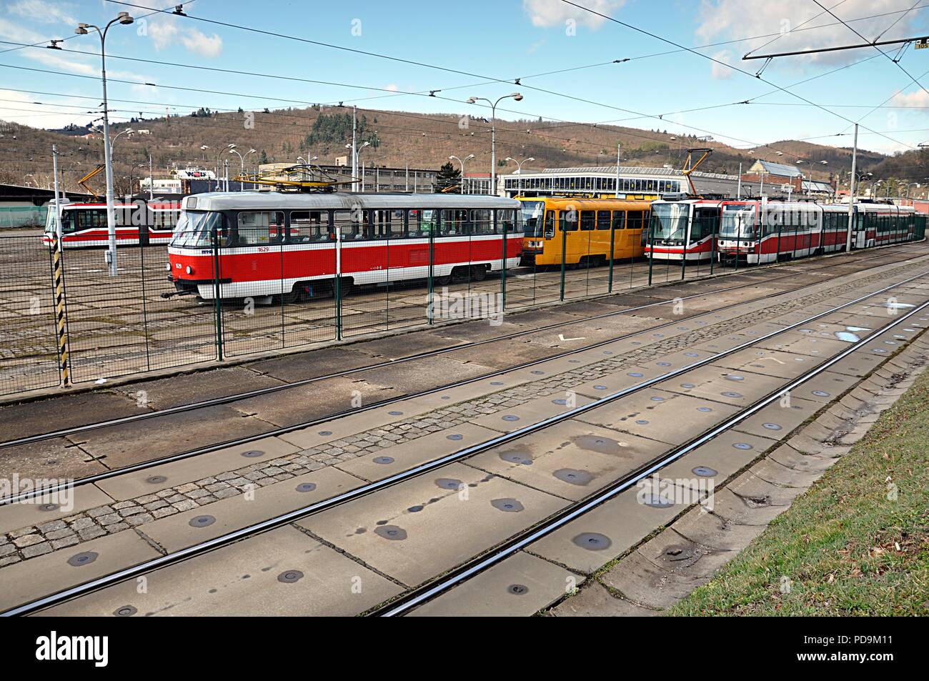 tramways in station Stock Photo - Alamy