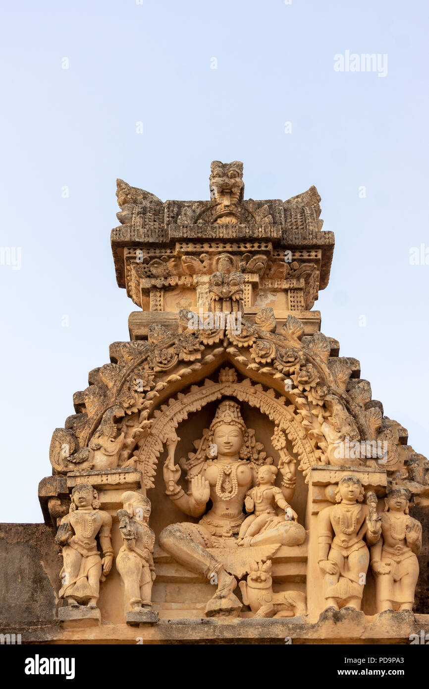 Shravanabelagola, Karnataka, India - November 1, 2013: Brown stone with ...