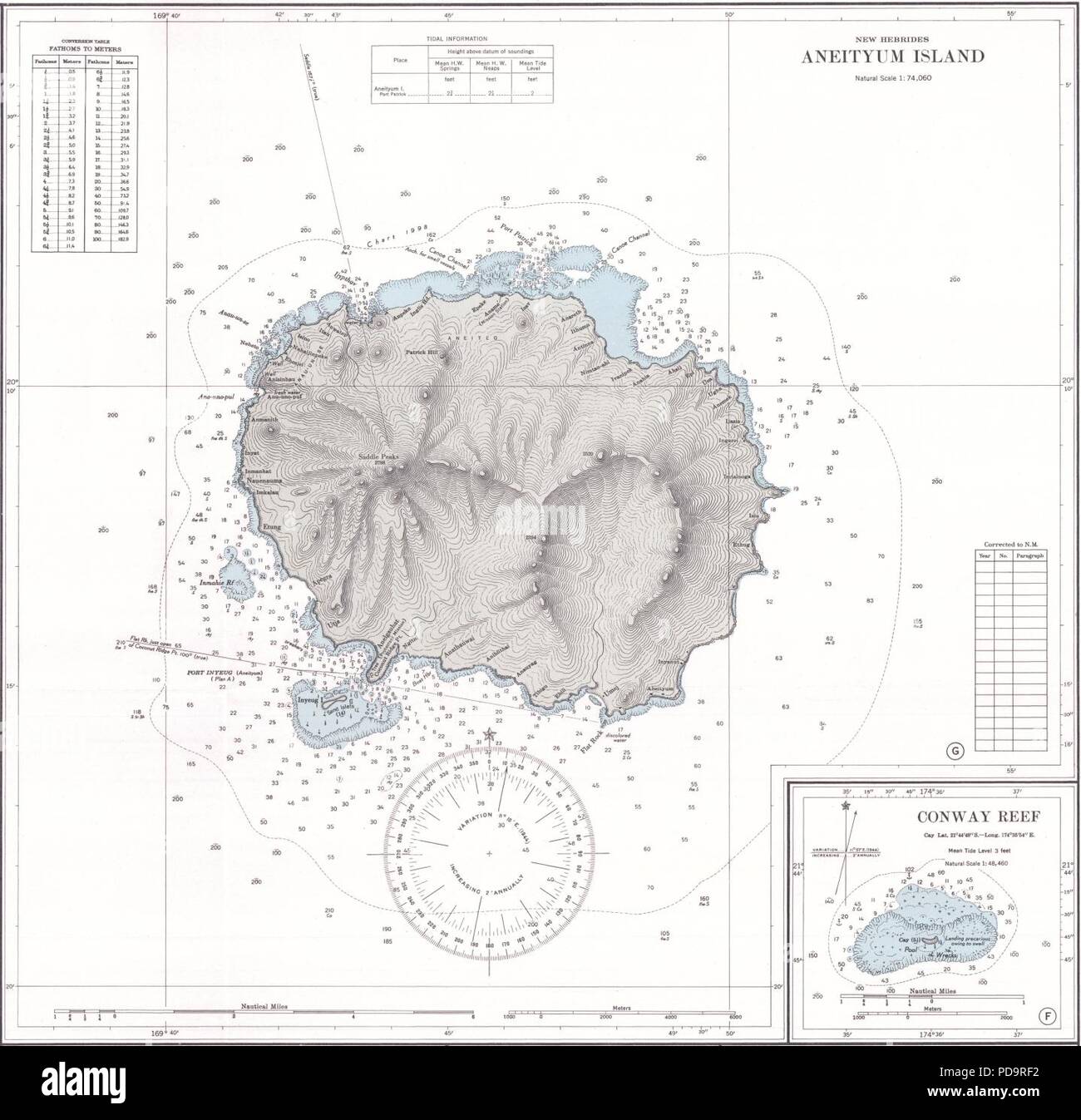Aneityum 1901 Nautical Chart (cropped Stock Photo - Alamy