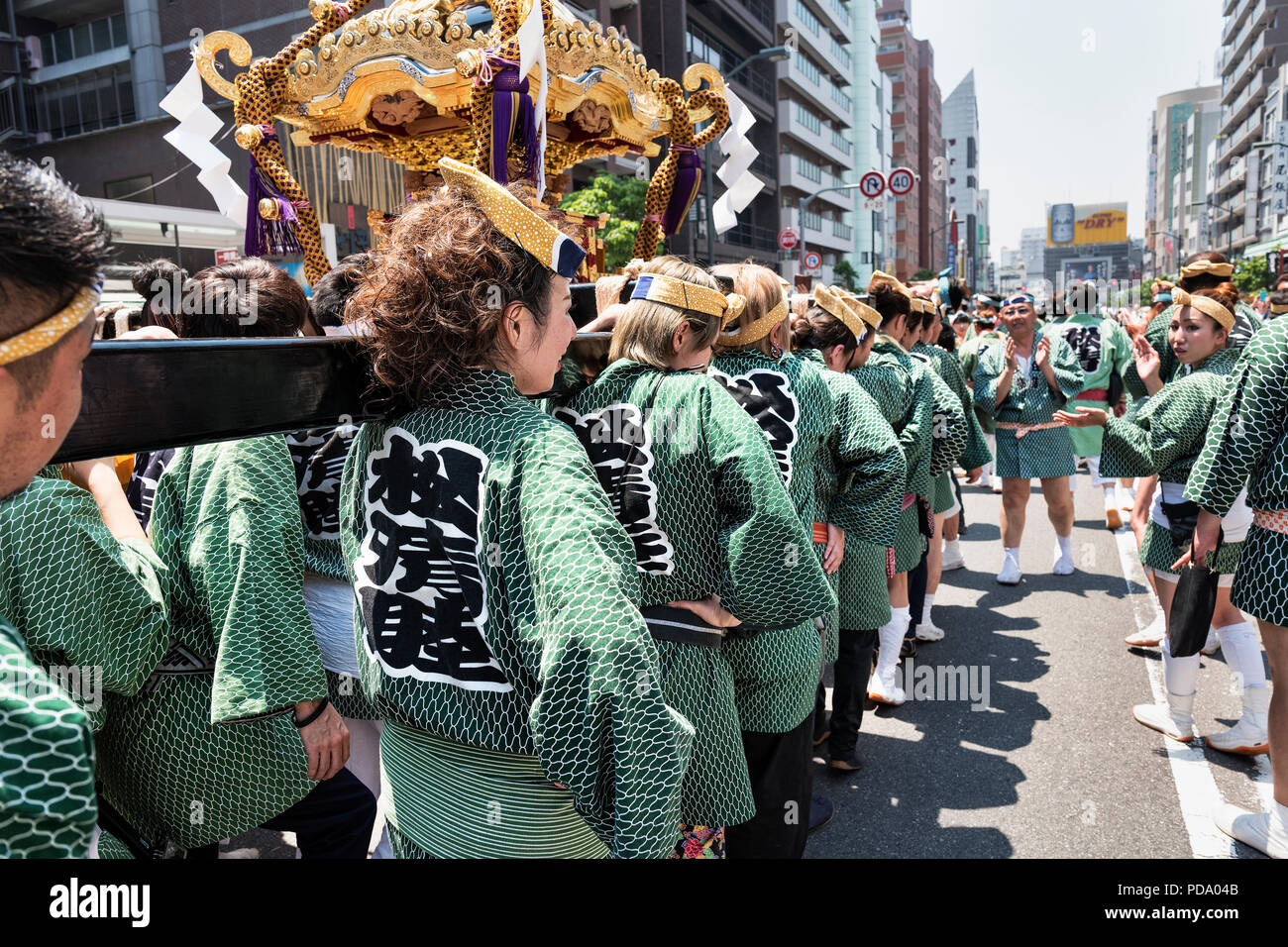 Japan, Honshu island, Kanto, Tokyo, the Kanda Matsuri, women carrying a ...