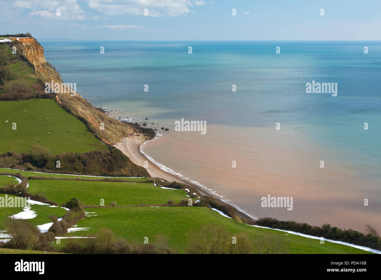 Scenic view along the Jurassic Coast of Lyme Bay looking eastwards from ...