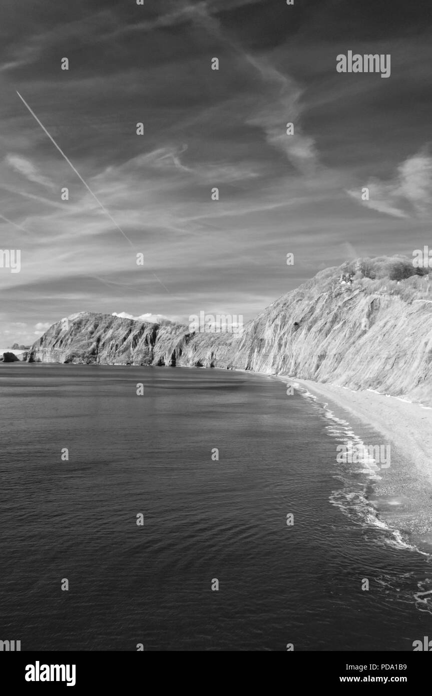 Infrared scenic view along the Jurassic Coast of Lyme Bay looking ...