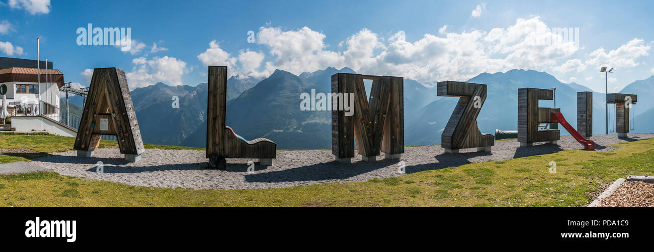 Rest and relaxation area at the Gaislachjoch cable car middle station ...