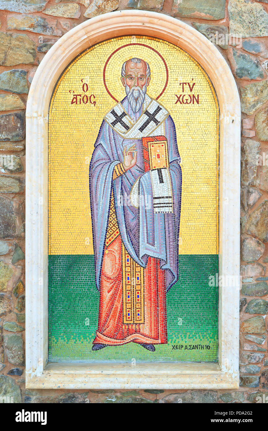 A mosaic depicting Saint Tychon, Bishop of Amathus, Cyprus at Throni ...