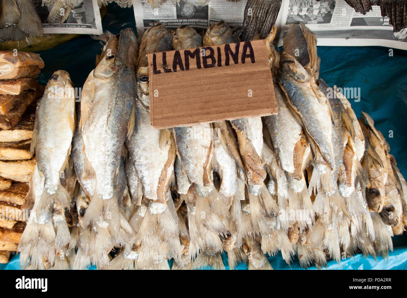 South America, Fried fish on the market in the Iquitos major city in ...