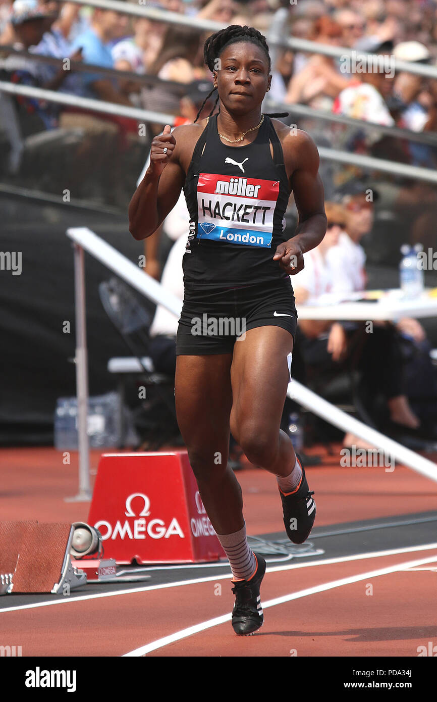 Semoy HACKETT of Trinidad & Tobago in the womens 100 metres at the 2018 ...