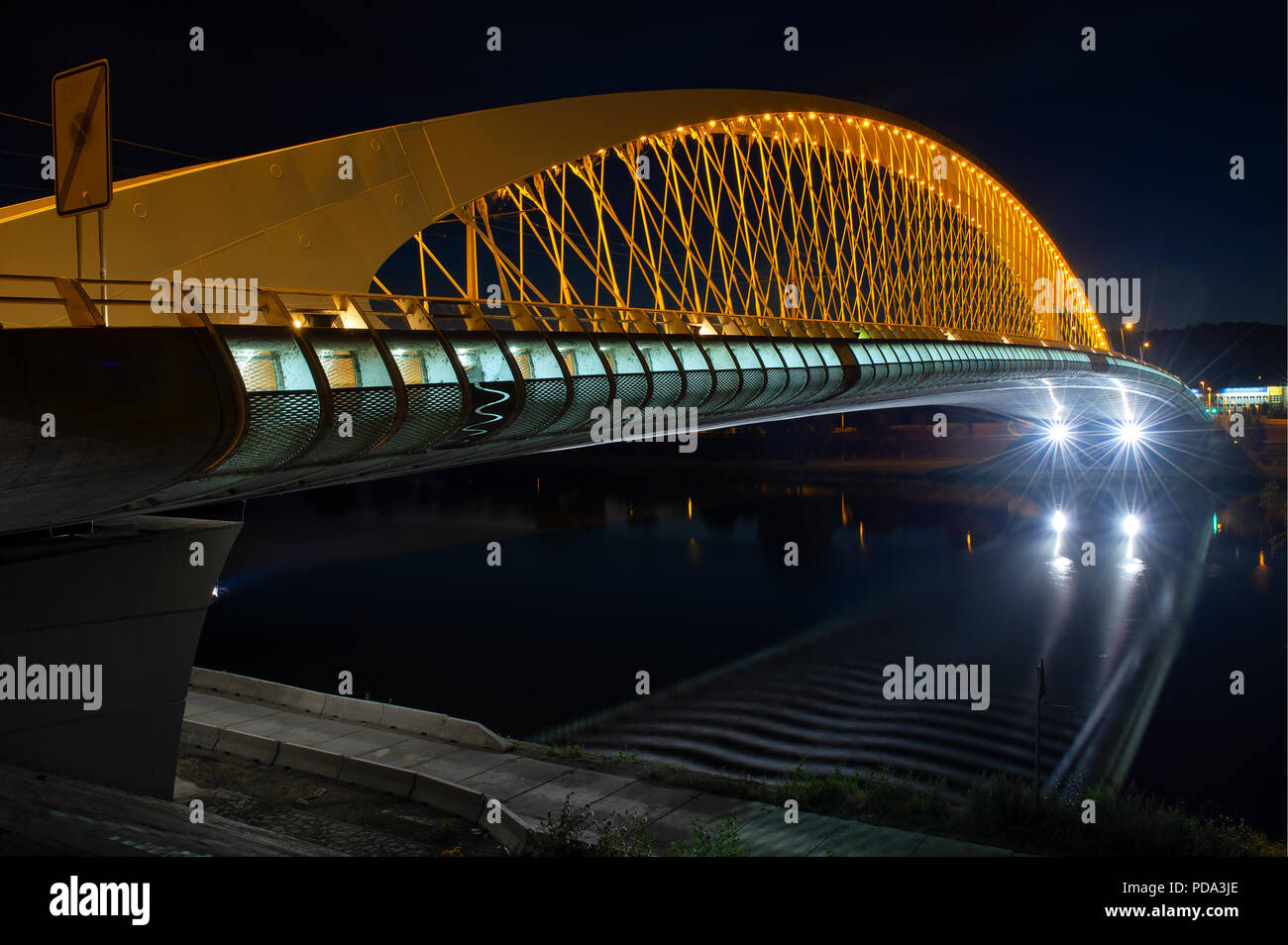 Troja bridge across river in Prague. Public transport construction ...