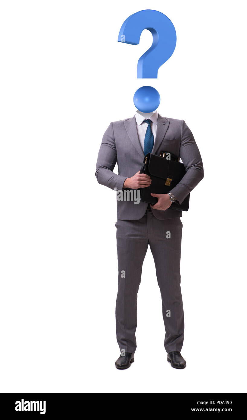 Businessman with question mark instead of head Stock Photo - Alamy