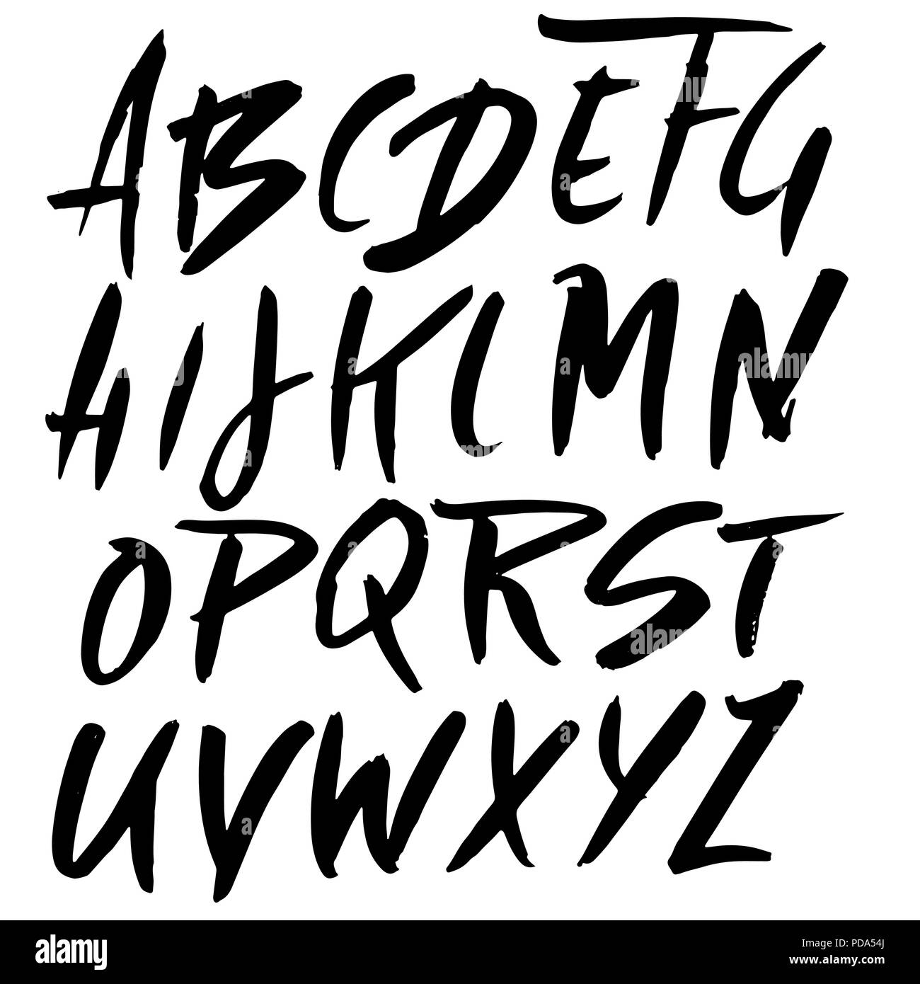 Hand drawn modern dry brush lettering. Grunge style alphabet ...