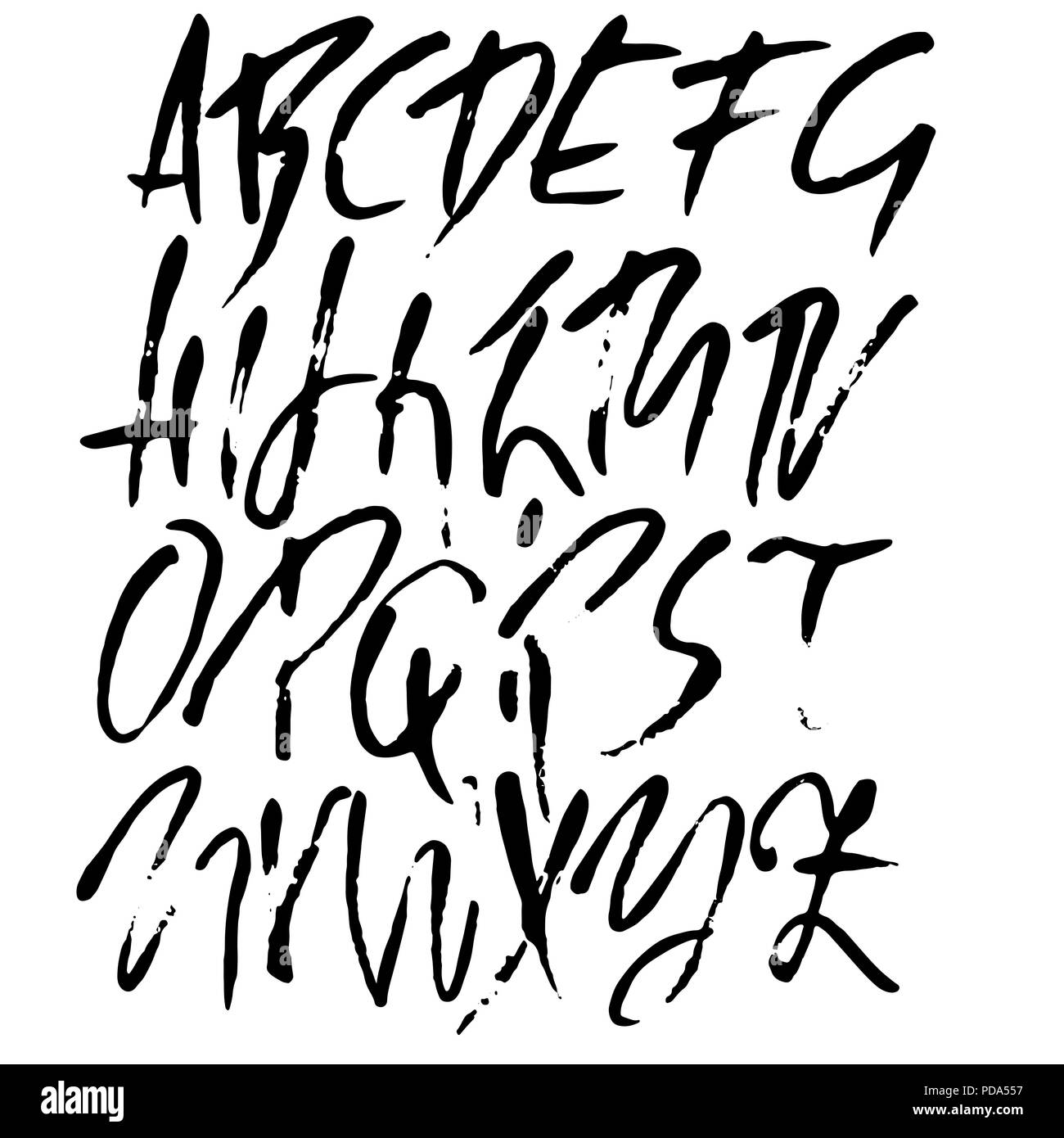 Hand drawn modern dry brush lettering. Grunge style alphabet ...