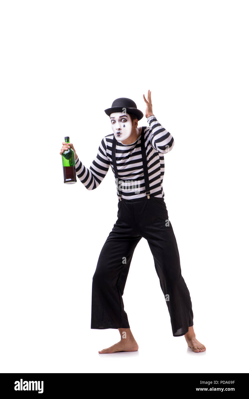 Mime drinking wine isolated on white background Stock Photo - Alamy