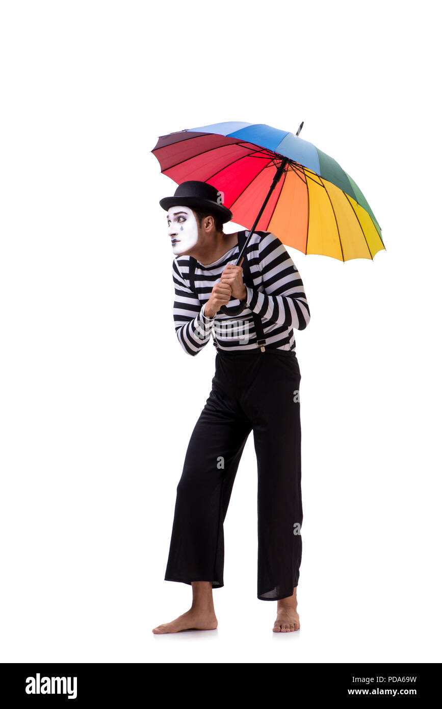 Mime with umbrella isolated on white background Stock Photo - Alamy
