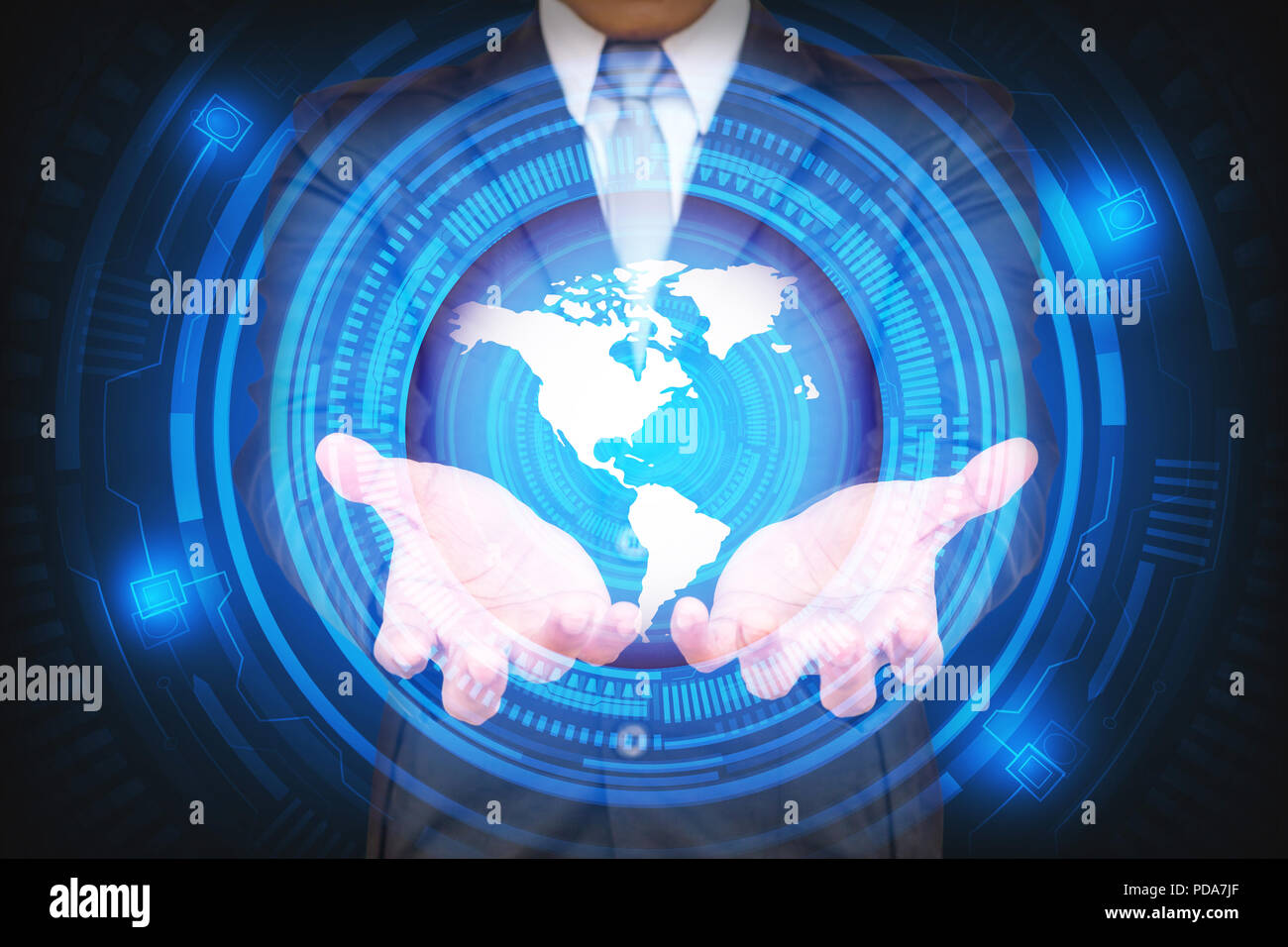 Businessman holding world .Technology concept Stock Photo - Alamy
