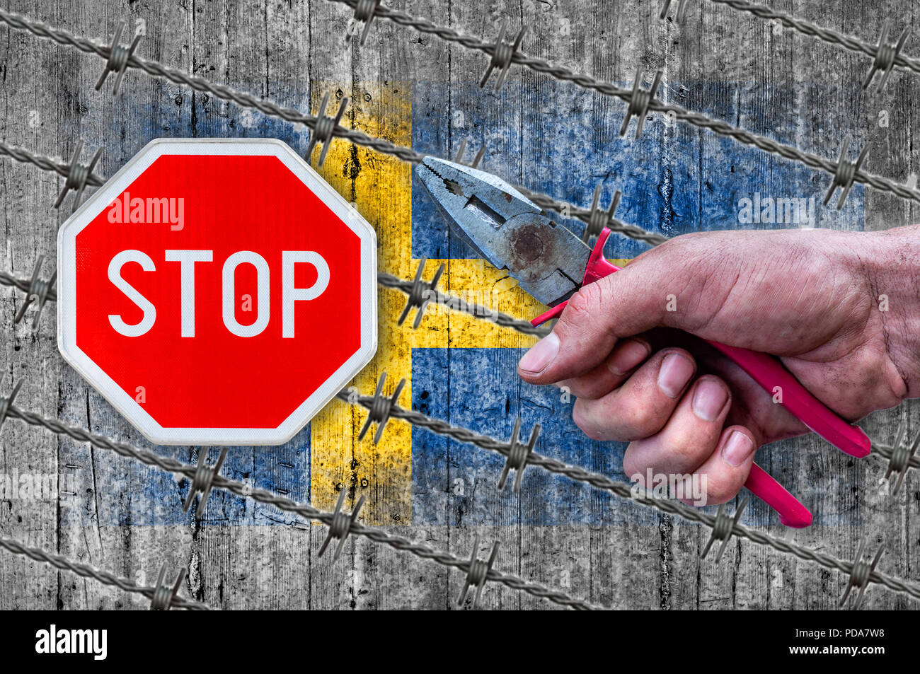 Sweden flag and barb wire with pliers Stock Photo - Alamy