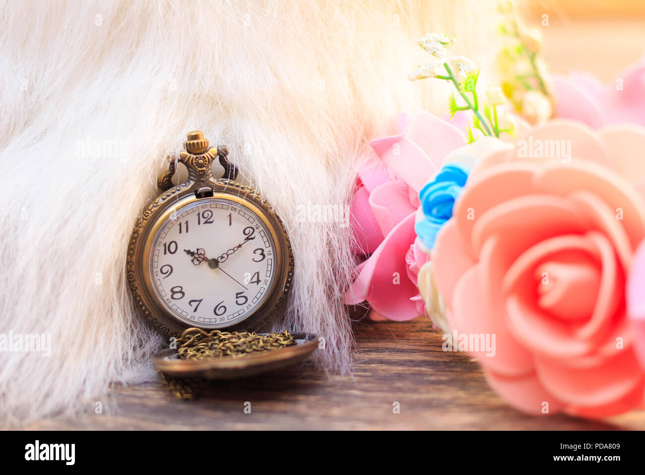 Vintage pocket watch with rose bouquet Stock Photo - Alamy