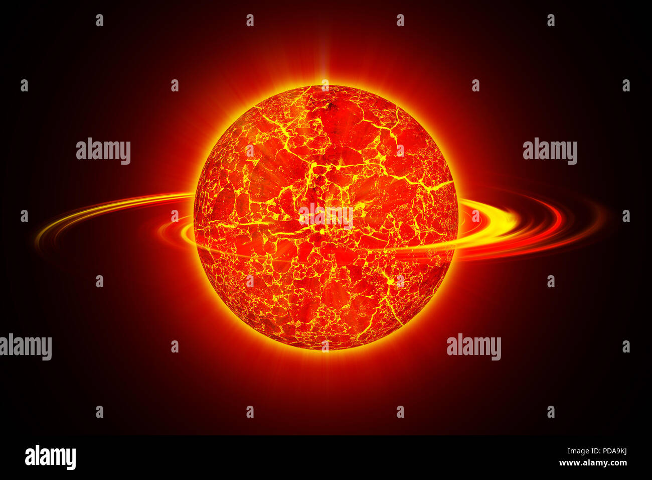 3D illustration exploding fire planet Stock Photo - Alamy