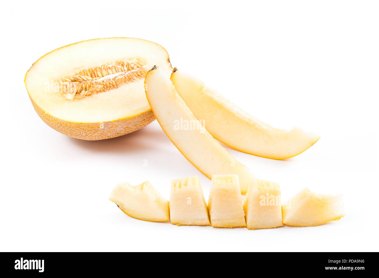 Sliced ripe juicy melon tropical fruit at summer time isolated on a ...