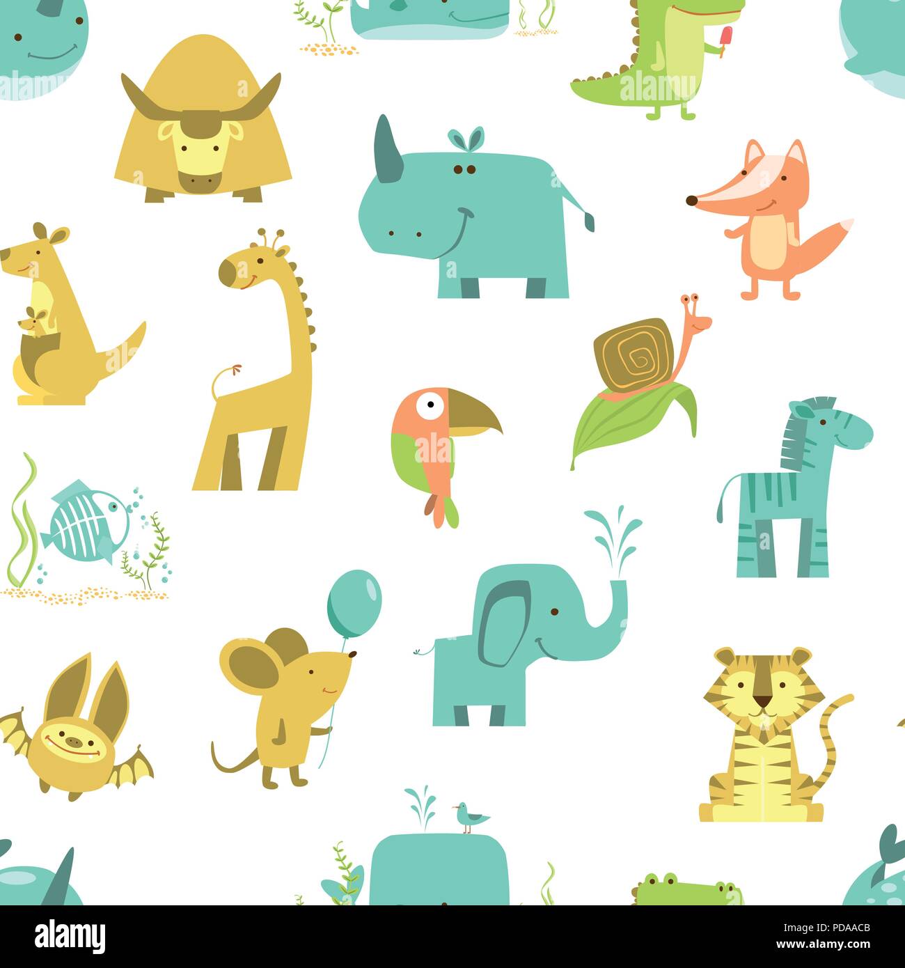 Seamless pattern with animals Cute animals vector. Zoo illustration set ...