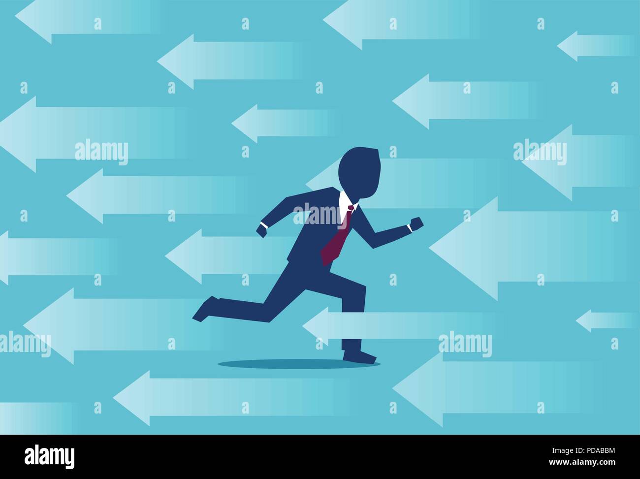Vector of a business man running in opposite direction of multiple ...