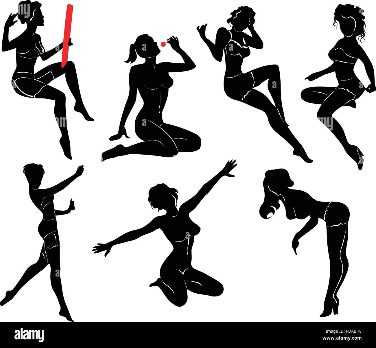 Vector Silhouette Of Pin Up Girls Stock Vector Image And Art Alamy
