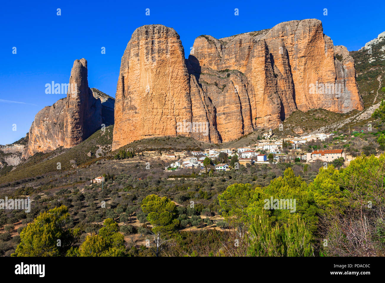 Unique rocks in Mallos de Riglos,Aragon,Spain Stock Photo - Alamy