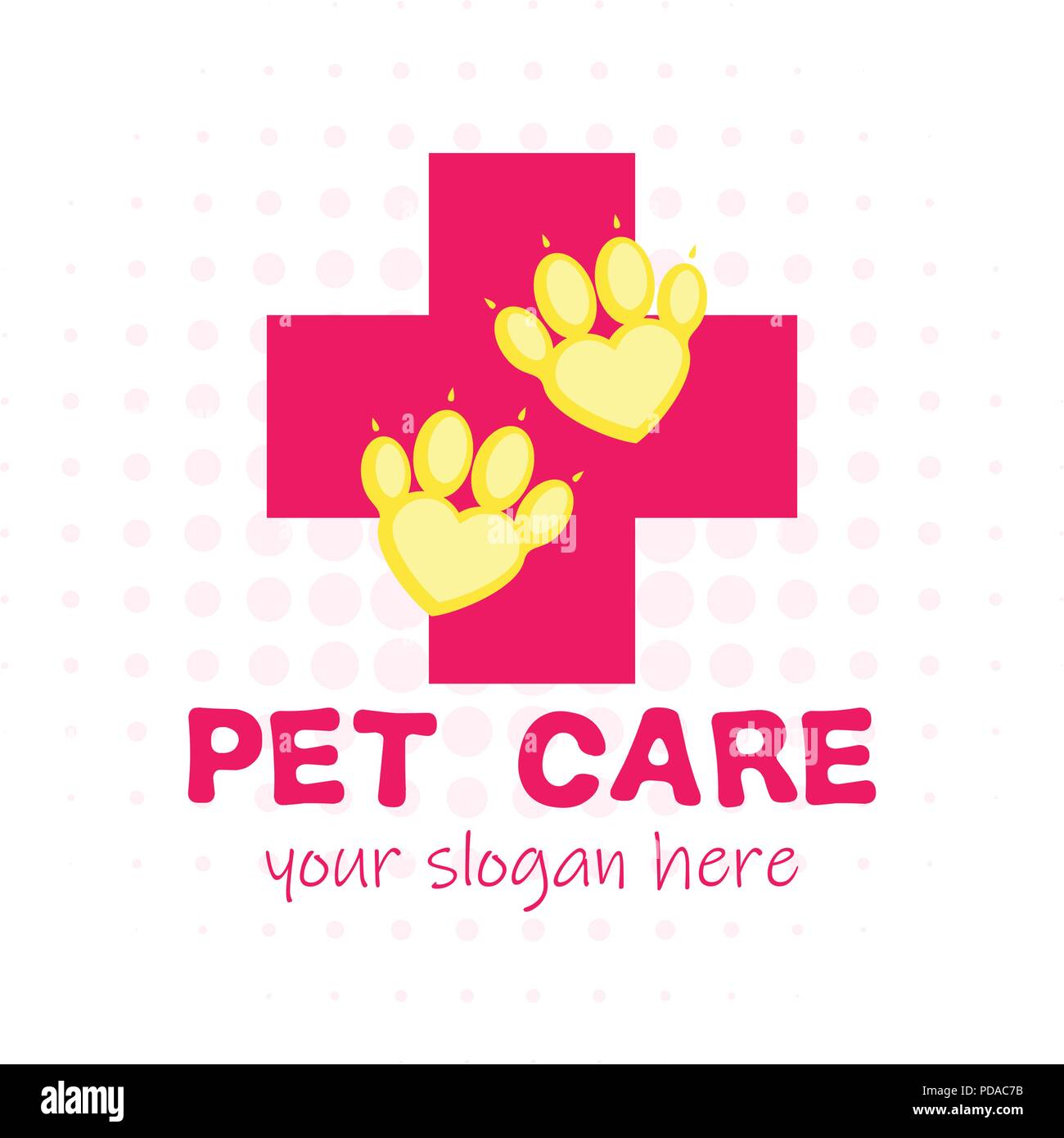 Pet First Aid. Red cross and paw as heart. Veterinary clinic logotype ...