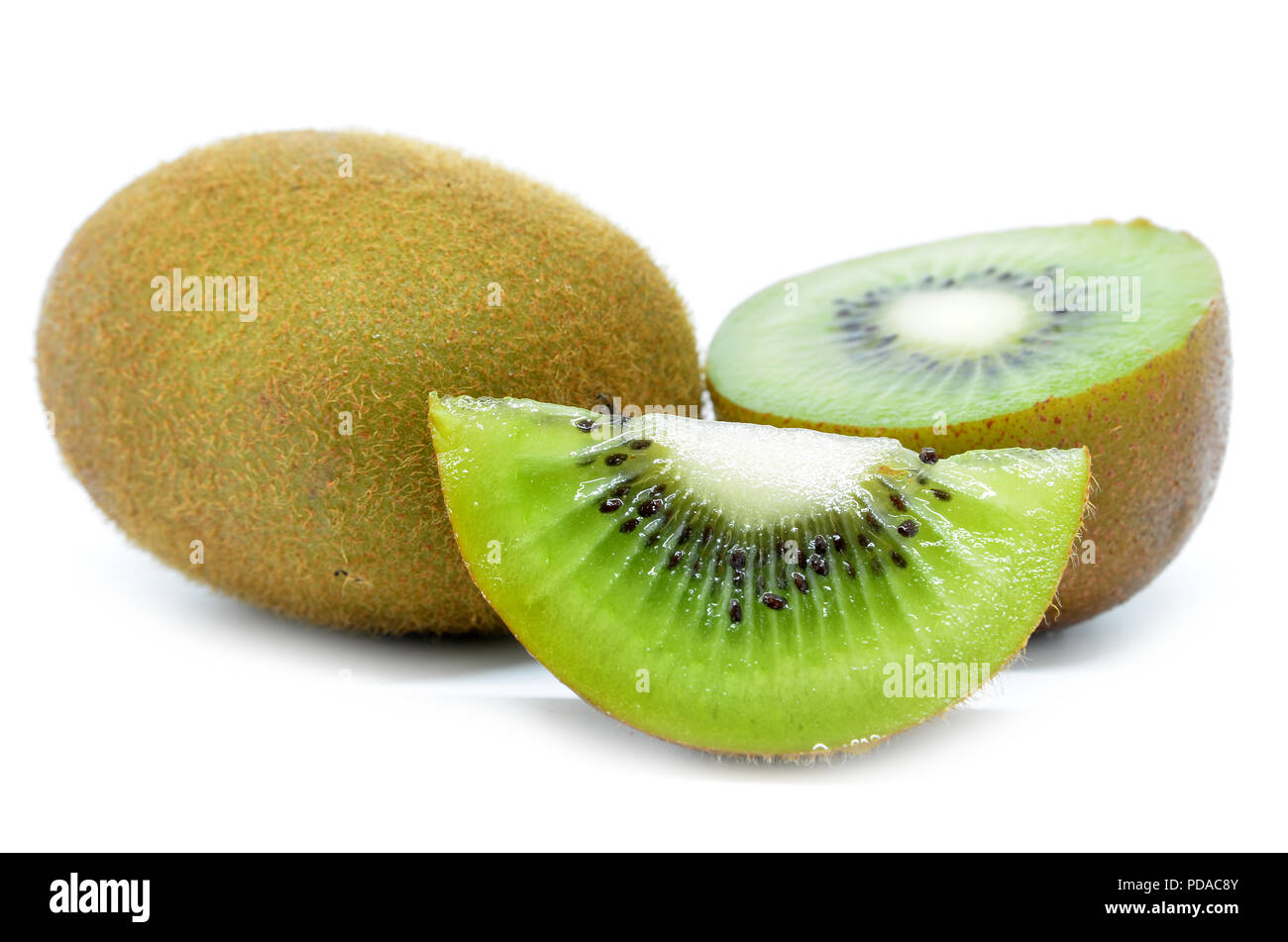 Kiwi fruit, slice of qiwi isolated on white background. Cut of green ...