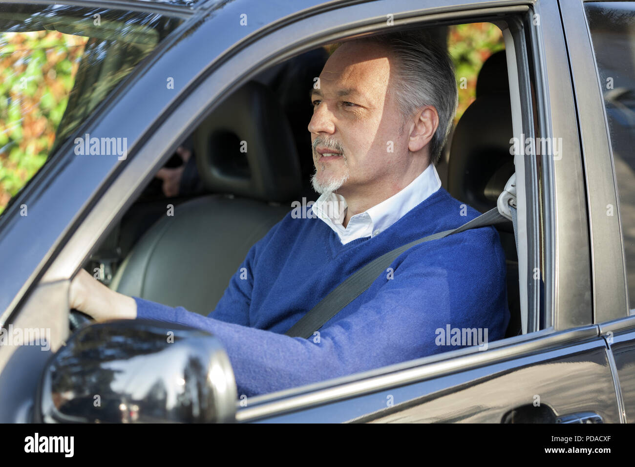 Mature man driving his car Stock Photo - Alamy
