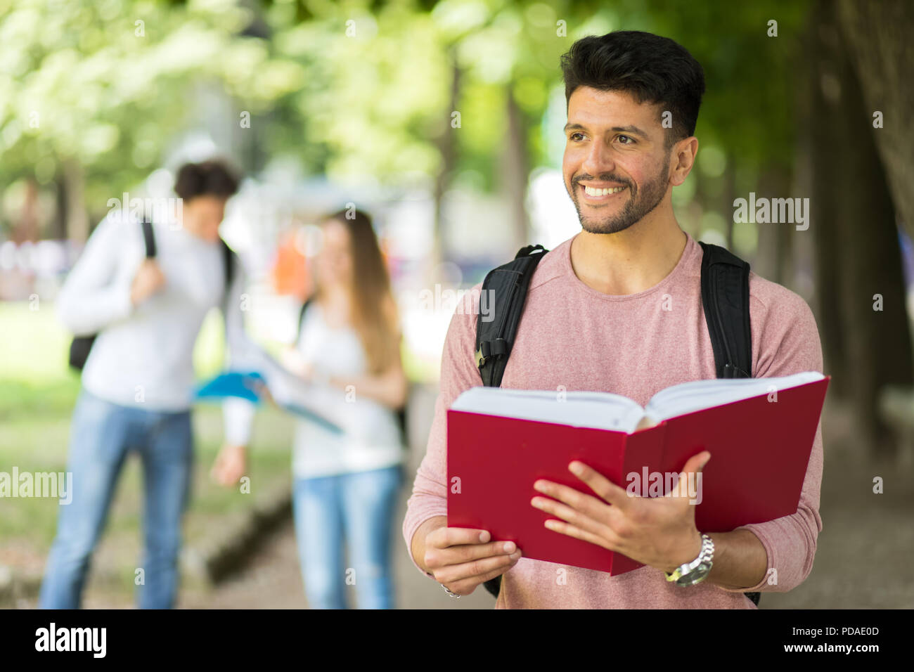 Happy students outdoor smiling Stock Photo - Alamy