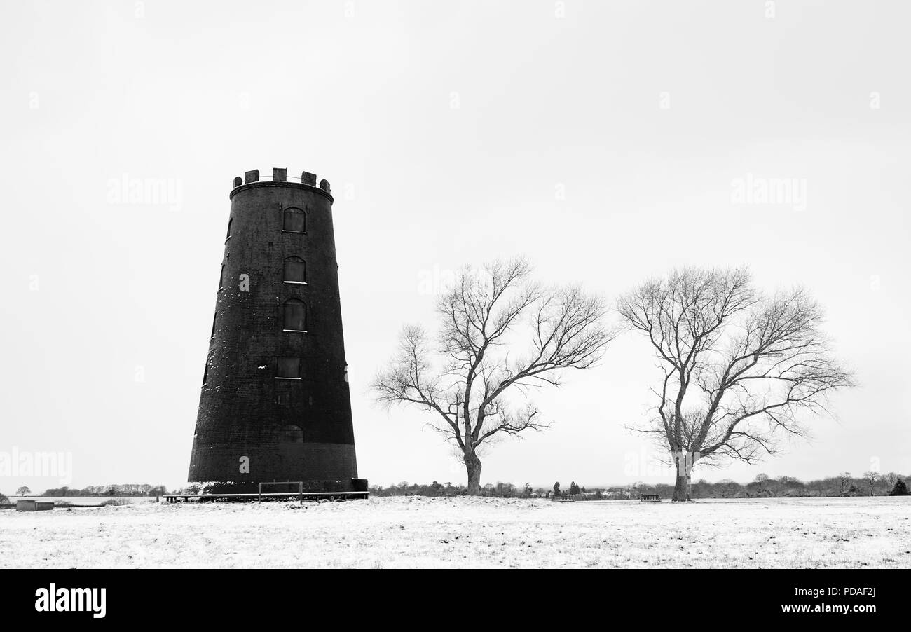 Snow over the Westwood pasture and view of the Black Monument (disused ...